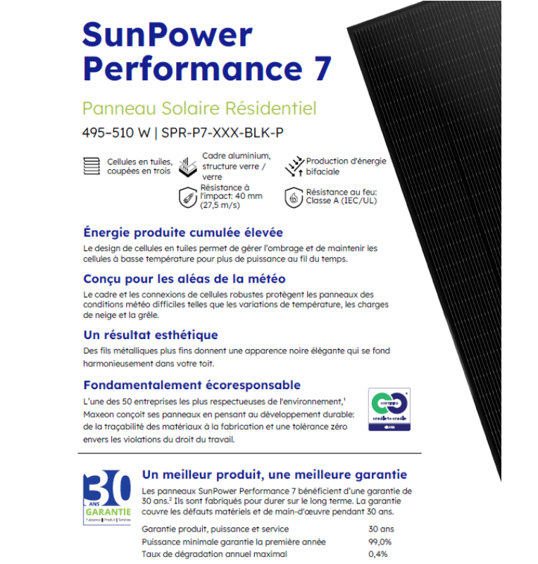 SUNPOWER Panneau AC monocristallin MAXEON 6 AC 435W | ideal solar
